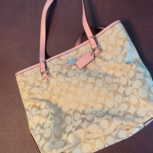 Coach | Bags | Coach Creambeige And Pink Shoulder Bag | Poshmark